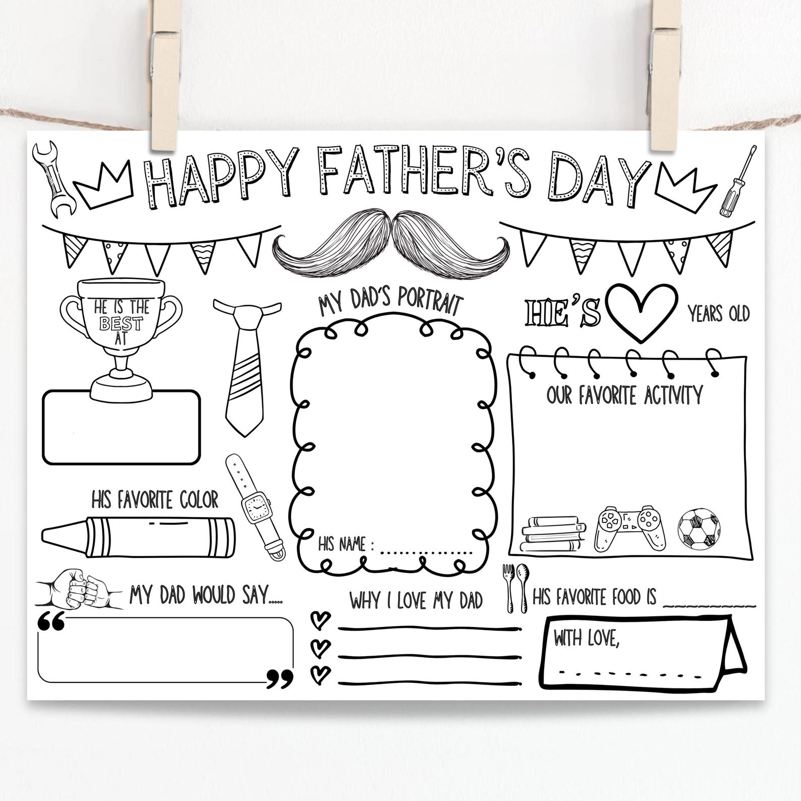 Father's Day Activity Sheet | All About Dad Fill-in (PDF) - Etsy