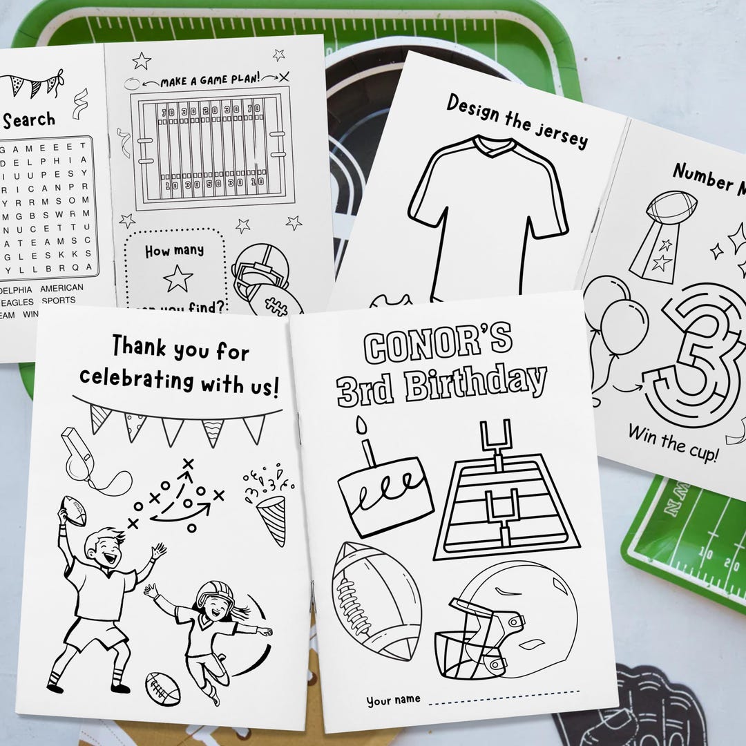 American Football Themed Coloring Pages Booklet | Football Birthday ...
