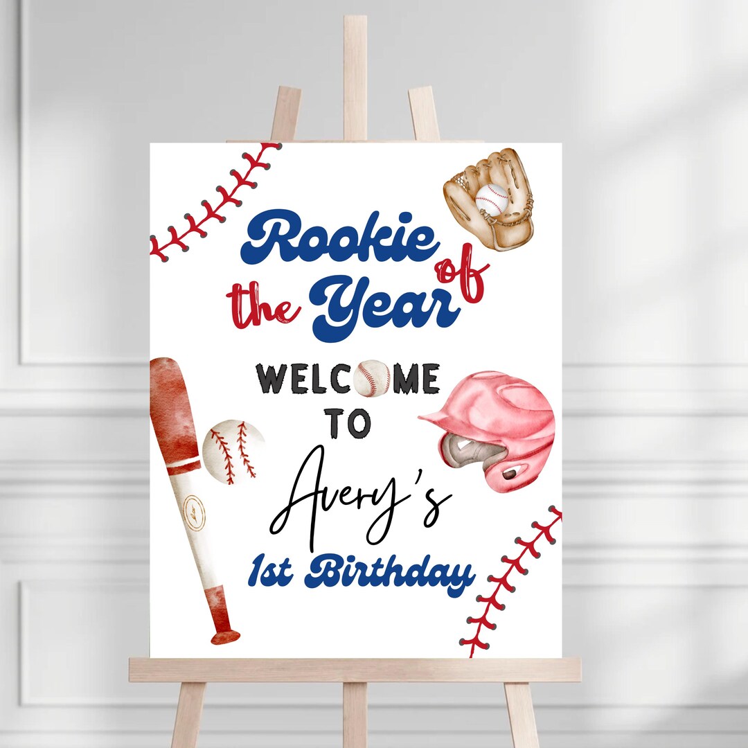 Editable Rookie of the Year Welcome Sign | Rookie Year Baseball Party ...