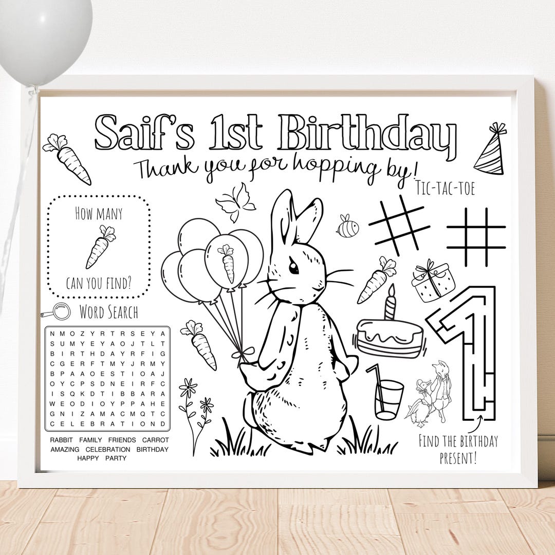 Rabbit Birthday Party Activity Sheet: Beatrix Potter Theme (digital ...
