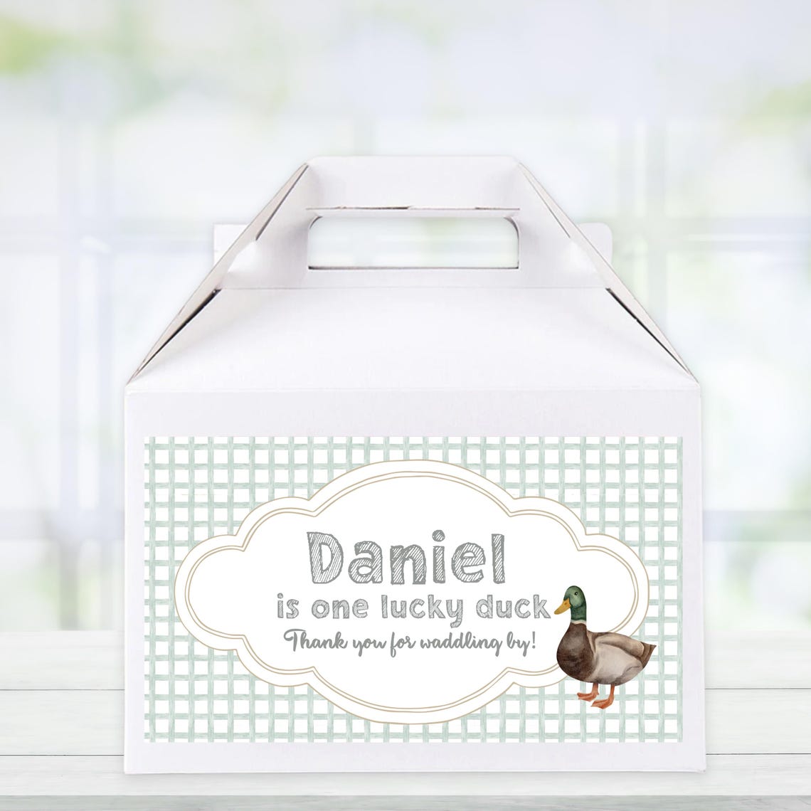 Editable Mallard Duck Gable Box Label: First Birthday Party (digital ...