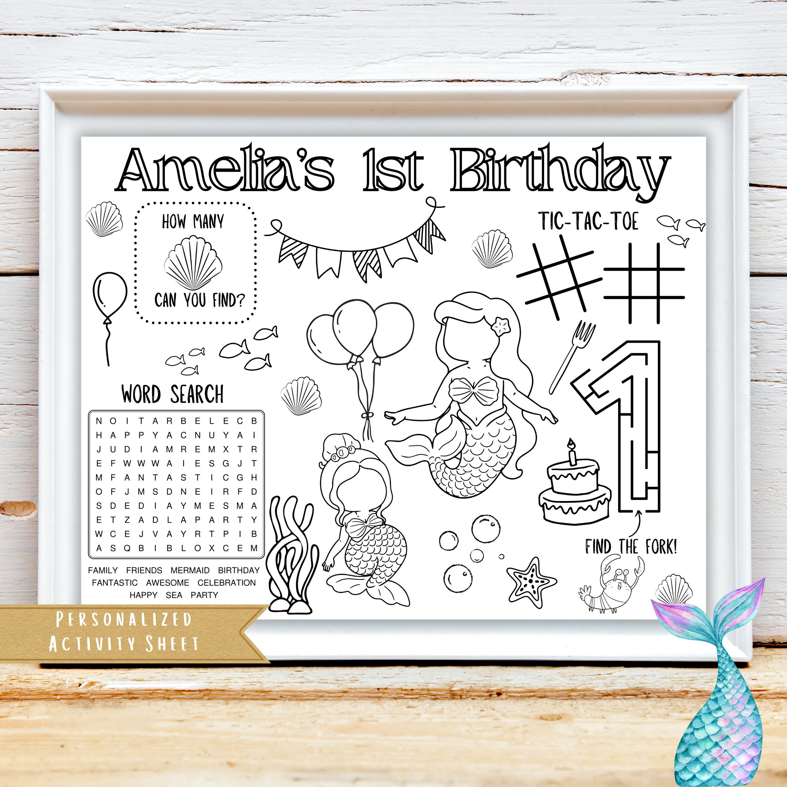 The Little Mermaid Birthday Activity Sheet Mermaid Party Favor Mermaid ...