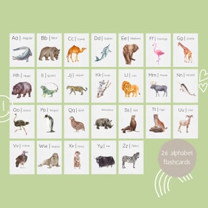 Animal Alphabet Flashcards Watercolor Montessori Learning Flashcards ...