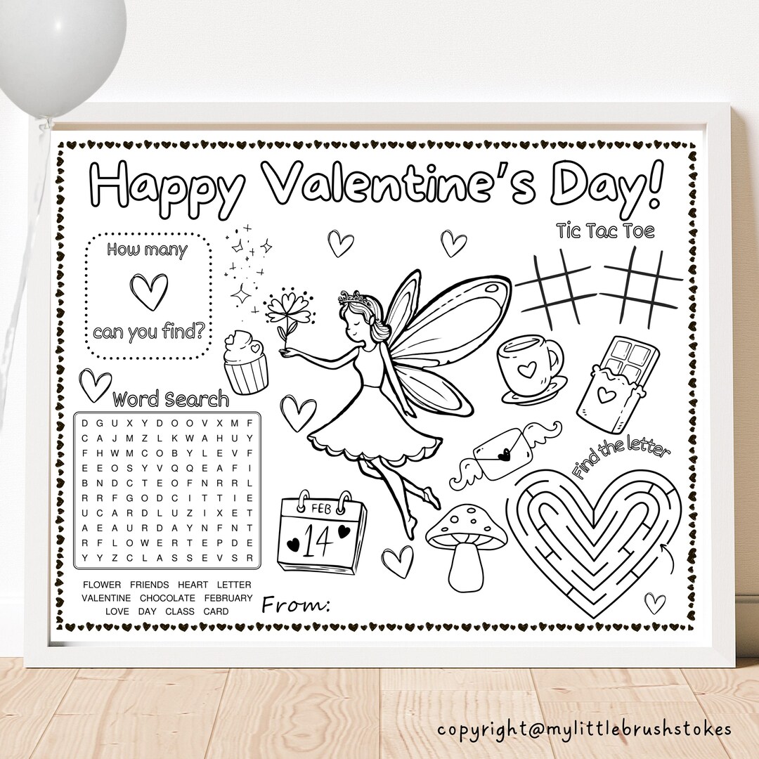 Fairy Valentine's Day Activity Sheet: Classroom Coloring Page (digital ...