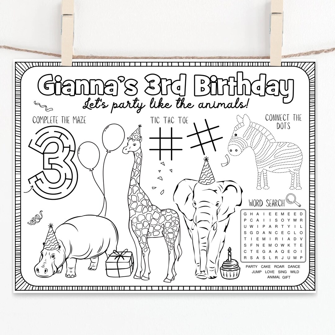 Party Animal Birthday Party Activity Sheet | Party Zoo Animal Party ...