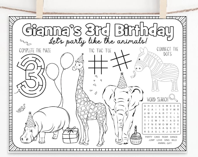 Party Animals Coloring Page INSTANT DOWNLOAD | Party Animals Birthday ...