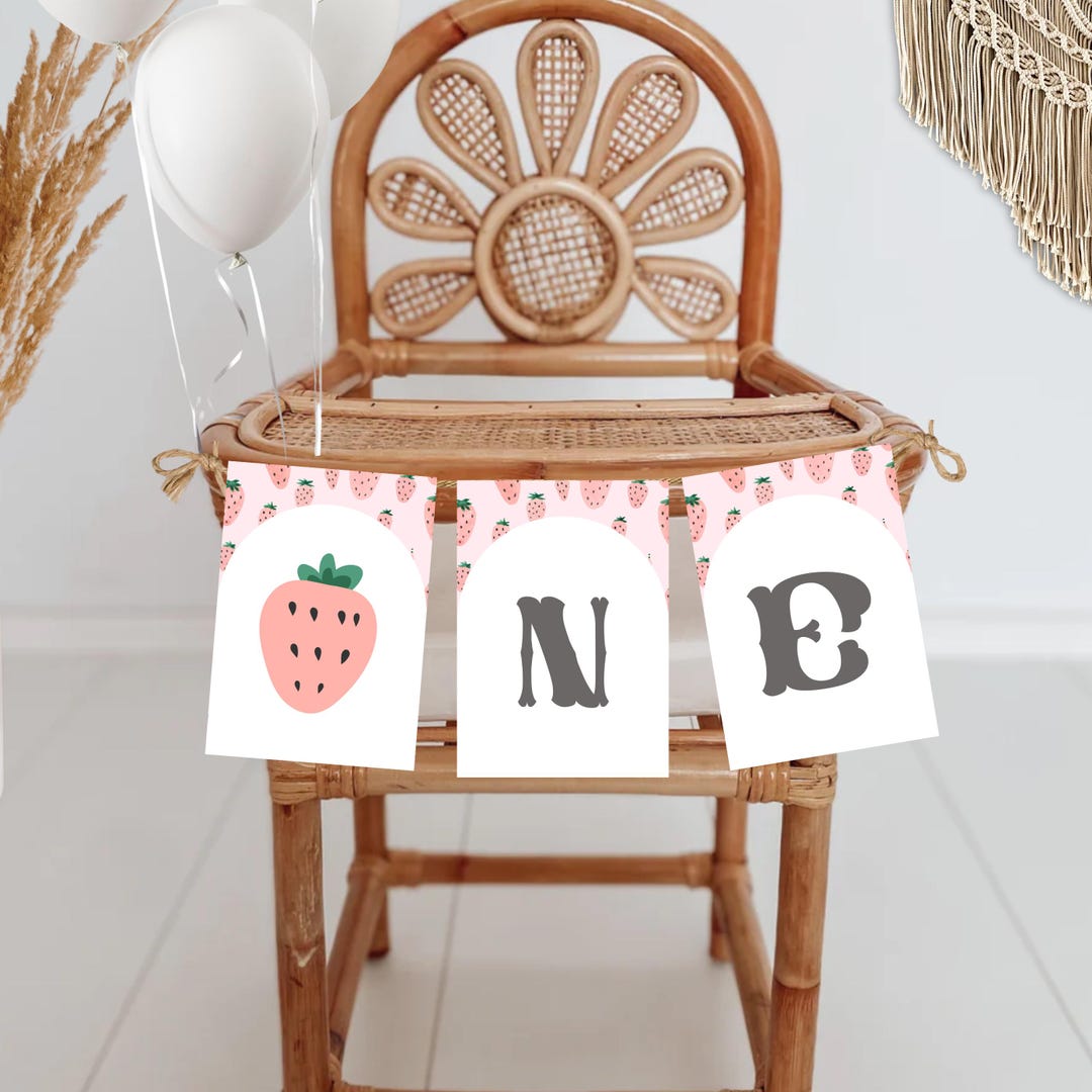 Editable Berry First High Chair Banner Template, Strawberry High Chair ...