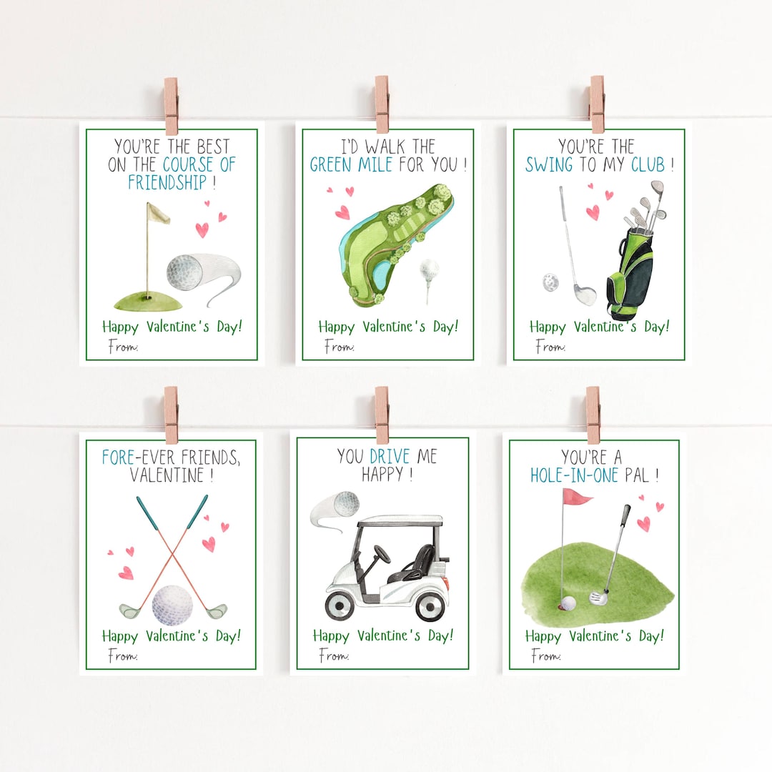 Golf Valentine's Day Cards: Kids Classroom Printable (digital Printable ...