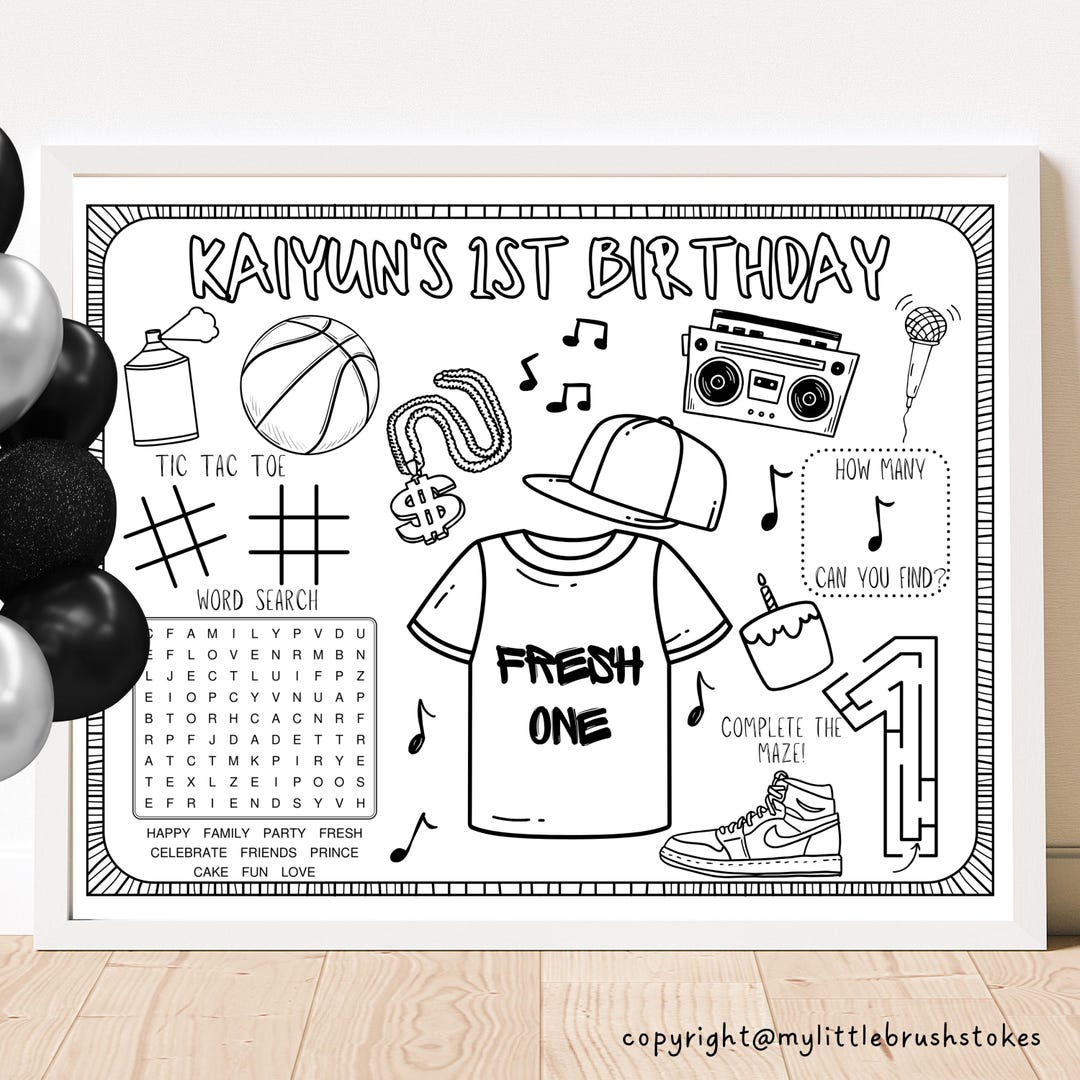 Customizable Fresh One Birthday Coloring Placemat | Hip Hop Party ...
