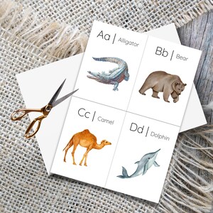 Animal Alphabet Flashcards Watercolor Montessori Learning Flashcards ...