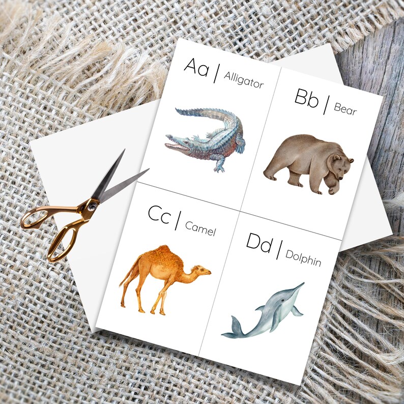 Watercolor Animal Alphabet Flashcards: Montessori Learning (instant ...