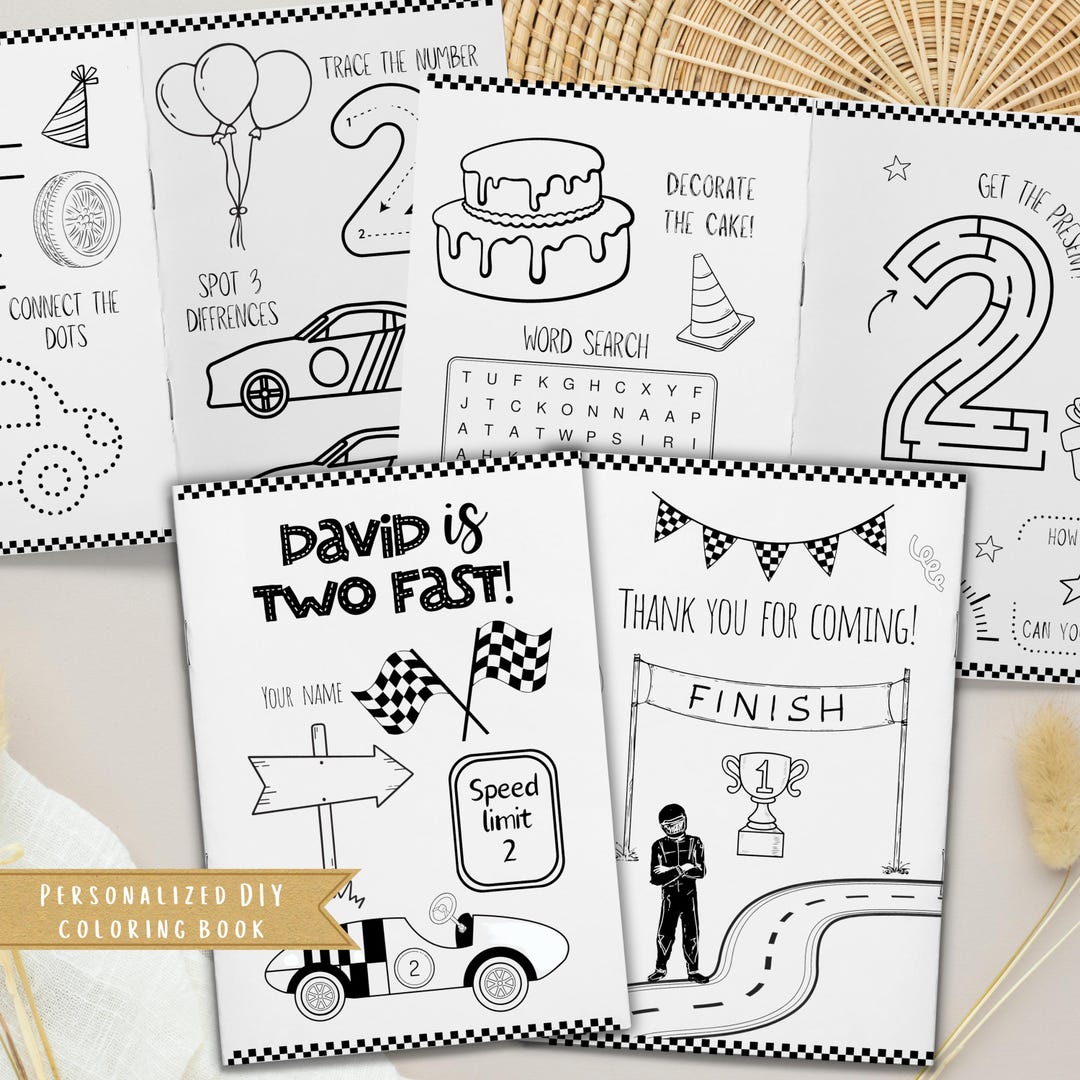 CUSTOMIZABLE Retro Race Car Birthday Coloring Book: Personalized Party ...