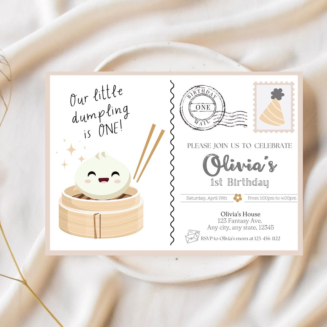 Editable Our Little Dumpling First Birthday Party Invitation | Dumpling ...