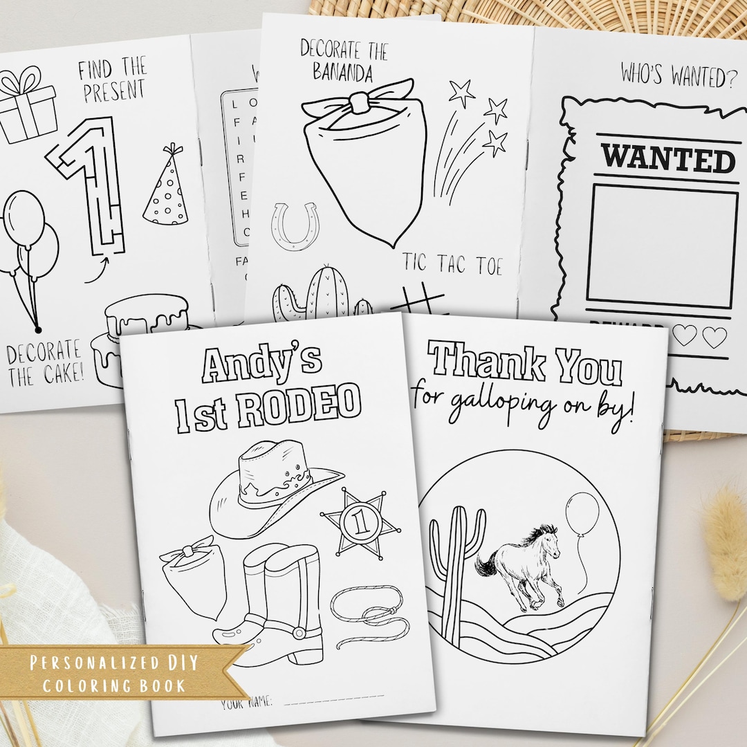 CUSTOMIZABLE Rodeo Birthday Coloring Book: Howdy Cowgirl Cowboy ...