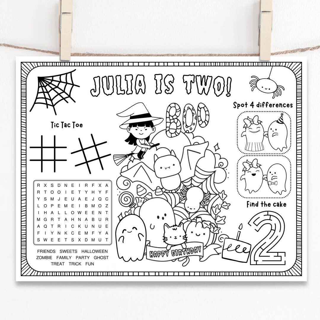 Halloween Boo Birthday Activity Sheet: Personalized Party Placemat and ...