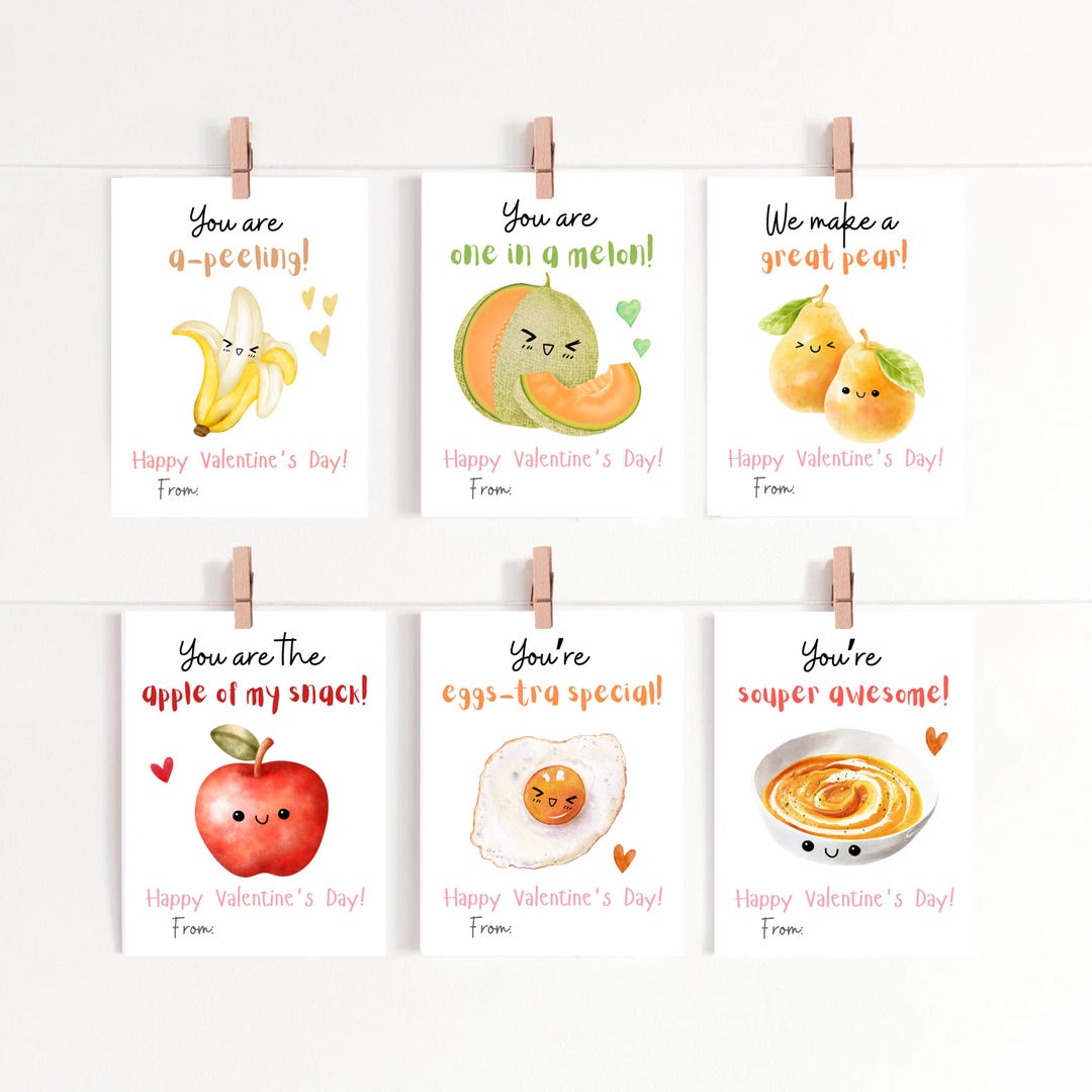 Fruits Food Classroom Valentines Day Cards | Kids Valentine Food Theme ...