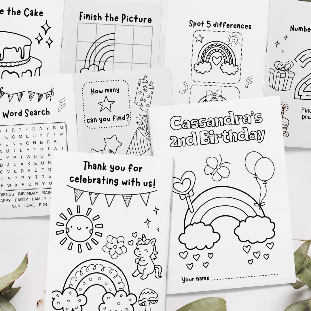 Customizable Rainbow Birthday Coloring Book: Rainbow Themed Party ...