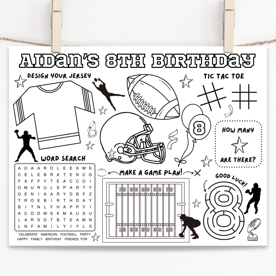 Custom American Football Party Activity Page | Personalized Birthday ...