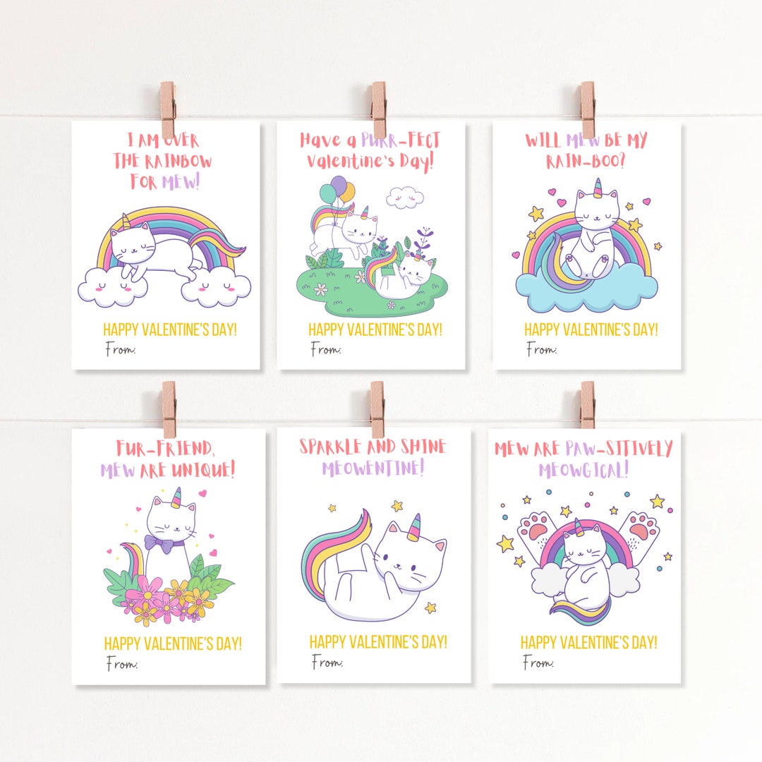 Classroom Valentines Day Cards | Kawaii Kitty Cat Theme, Cat Valentine ...