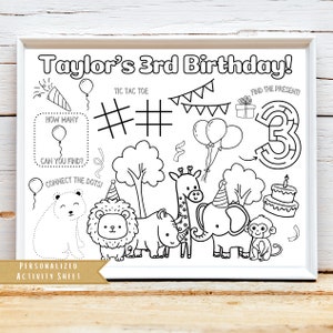 Zoo Safari Birthday Party Activity Sheet | Zoo Animal Party Favor ...