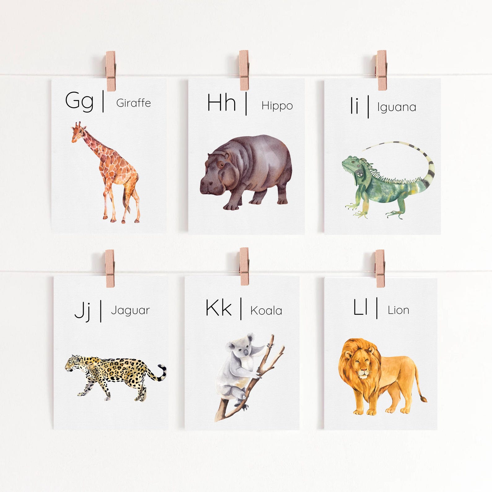 Watercolor Animal Alphabet Flashcards: Montessori Learning (instant ...