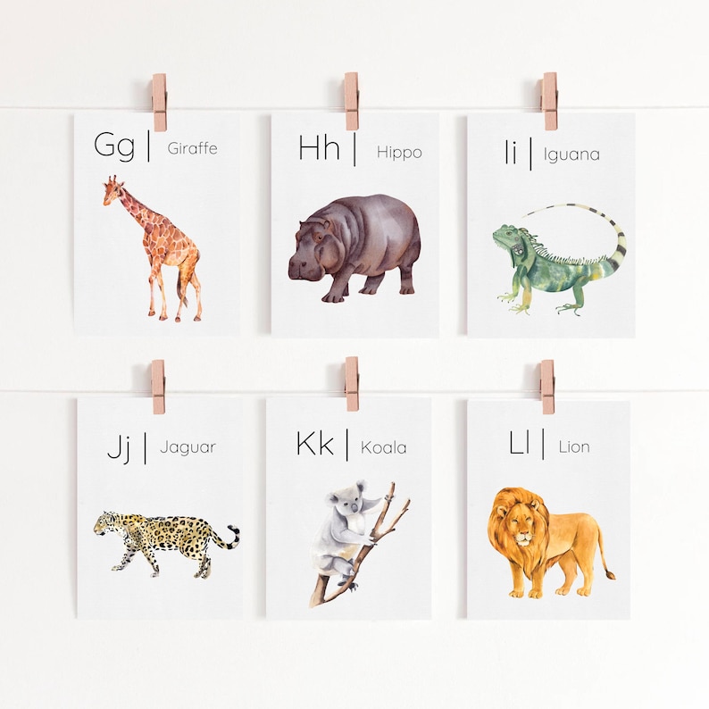 Watercolor Animal Alphabet Flashcards: Montessori Learning (instant ...