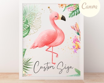 Editable Flamingo Birthday Party Sign: Tropical Decor (edit on Canva ...