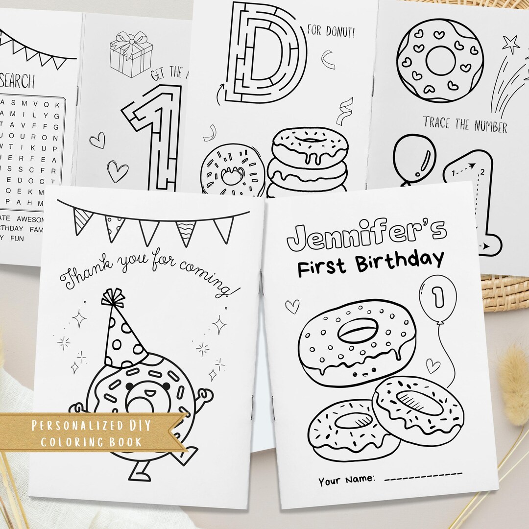 Personalized Donut Coloring Book | Donut Birthday Party Activity Sheet ...