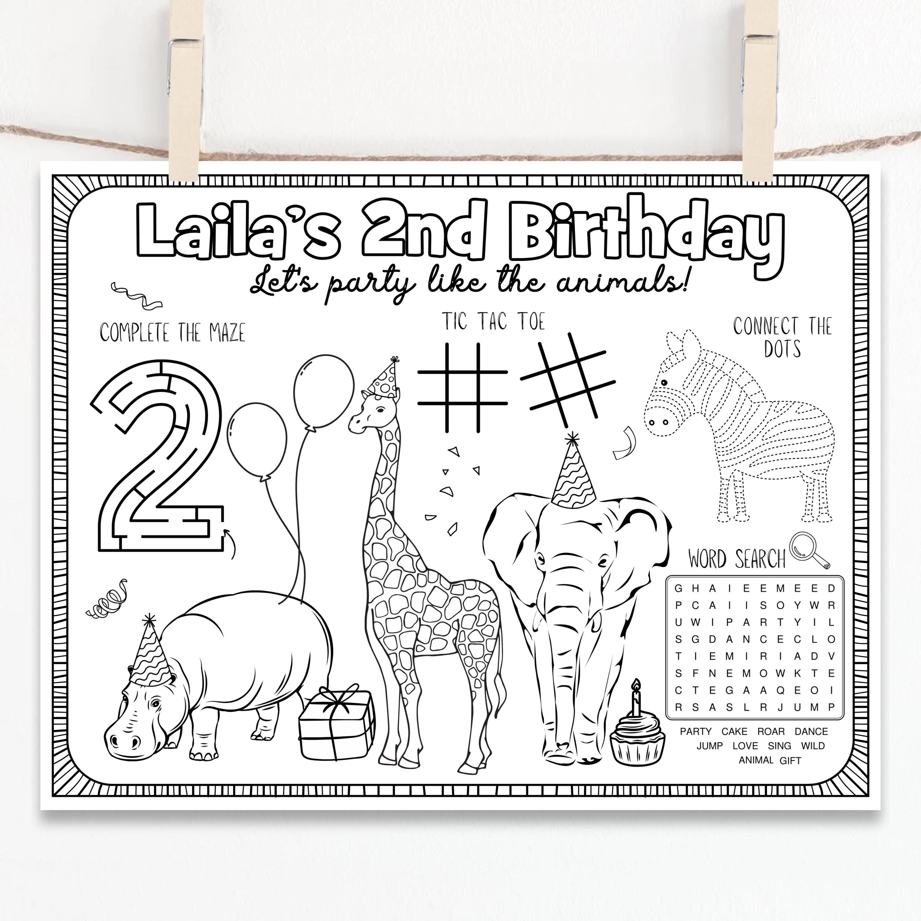 Party Animal Birthday Activity Sheet: Safari Theme (digital Download ...