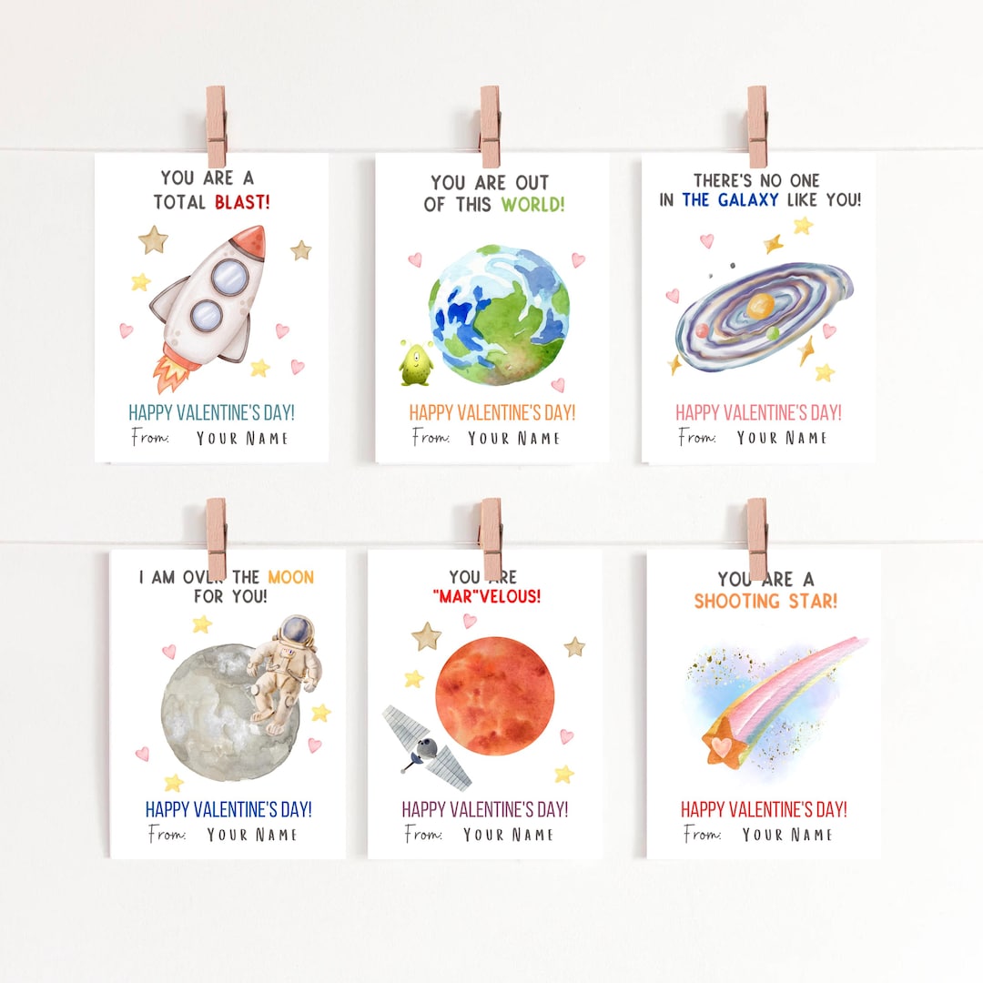 Classroom Valentines Day Cards | Kids Valentine Space Theme, Planets ...