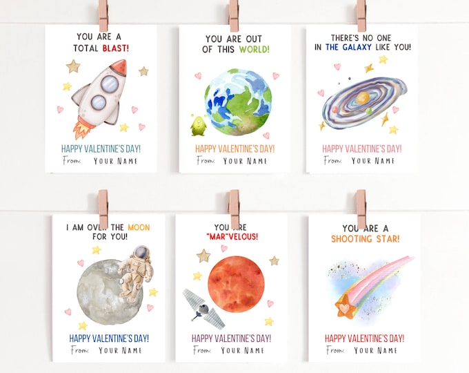 Solar System Valentine Cards, Printable Valentine Cards, Space ...