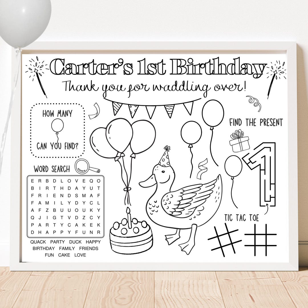 Customizable Duck Birthday Activity Sheet: Personalized Coloring ...