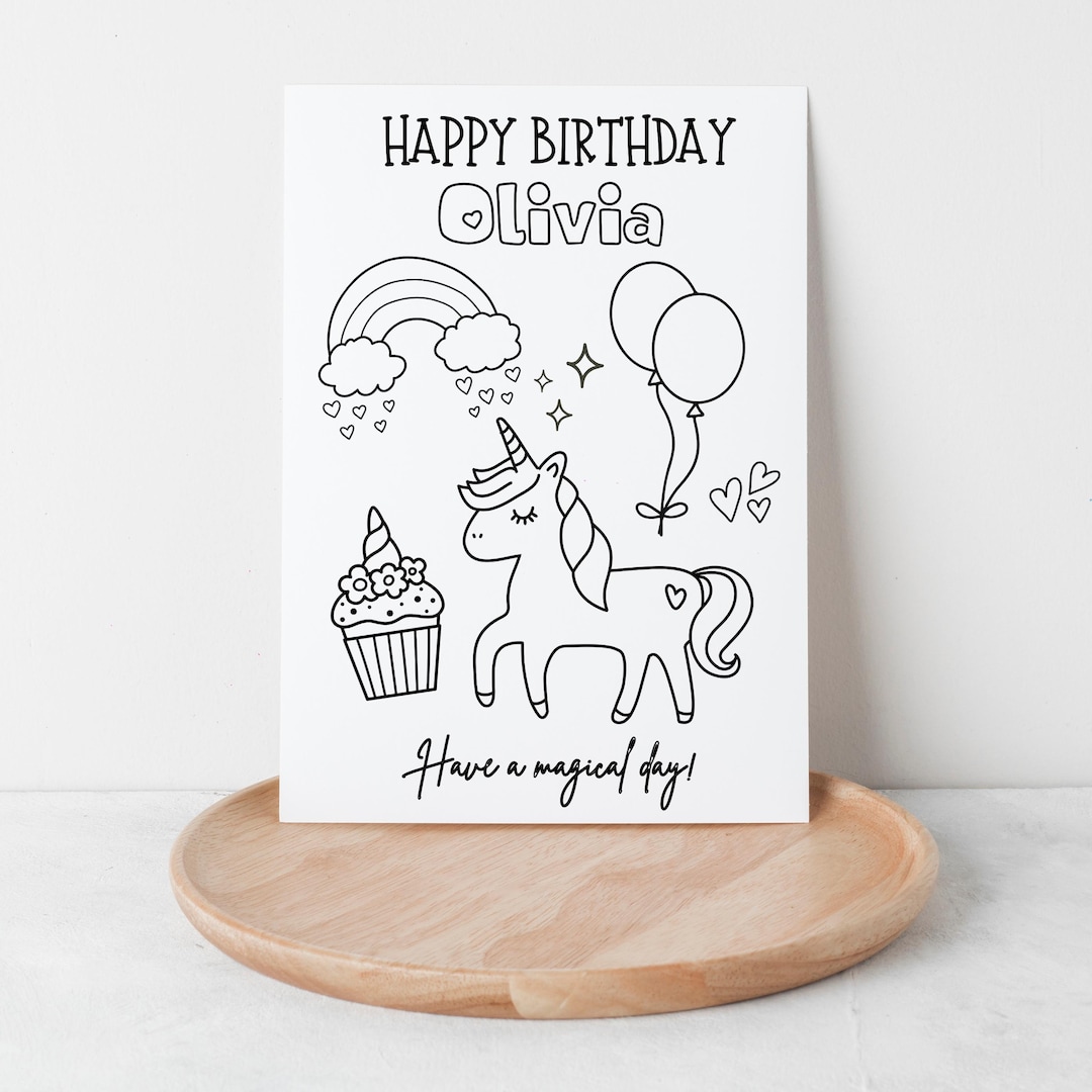 Editable Unicorn Birthday Coloring Card: Kids DIY Activity (printable ...