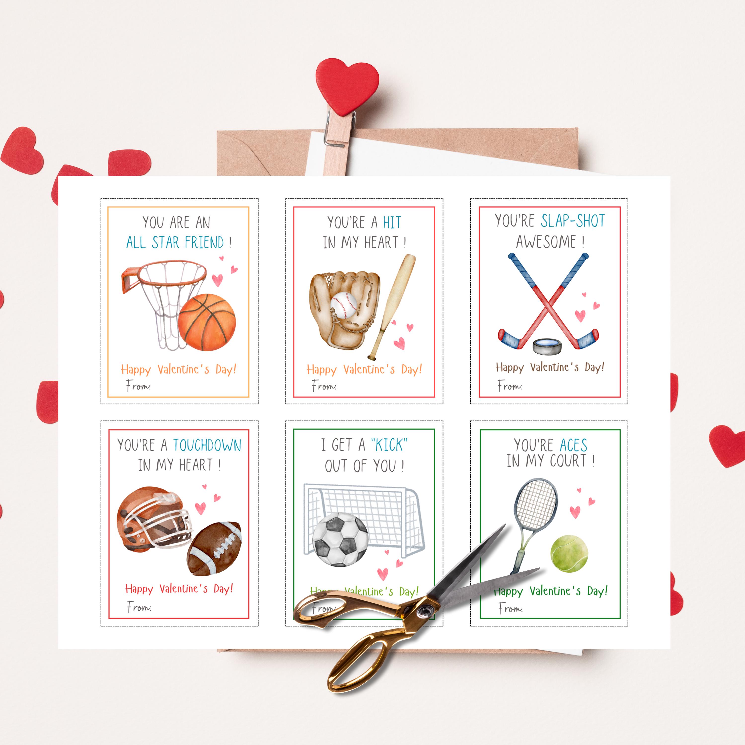 Sports Valentine's Day Cards for Kids: Printable Classroom Valentines ...