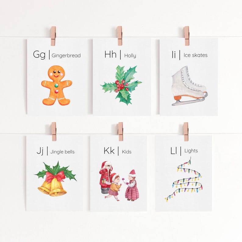 Christmas Alphabet Flashcards: Watercolor Montessori Learning (instant ...
