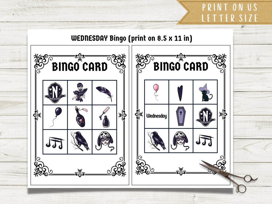 Wednesday Party Bingo Game Addams Party Activity High Resolution ...