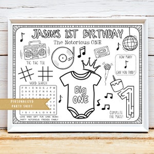 CUSTOMIZABLE Notorious ONE Birthday Activity Sheet | Hip Hop | 90s 80s ...