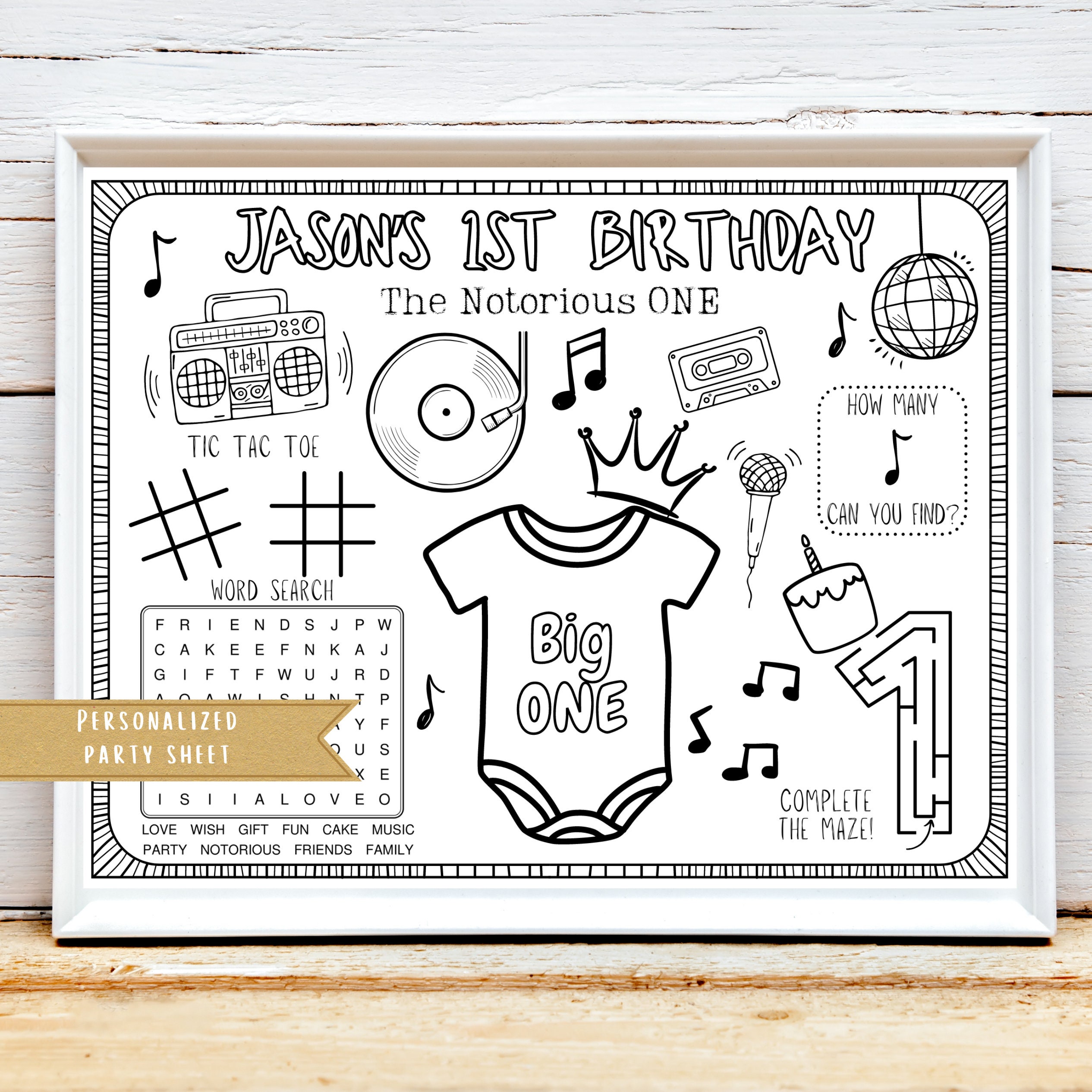 CUSTOMIZABLE Notorious ONE Birthday Activity Sheet | Hip Hop | 90s 80s ...