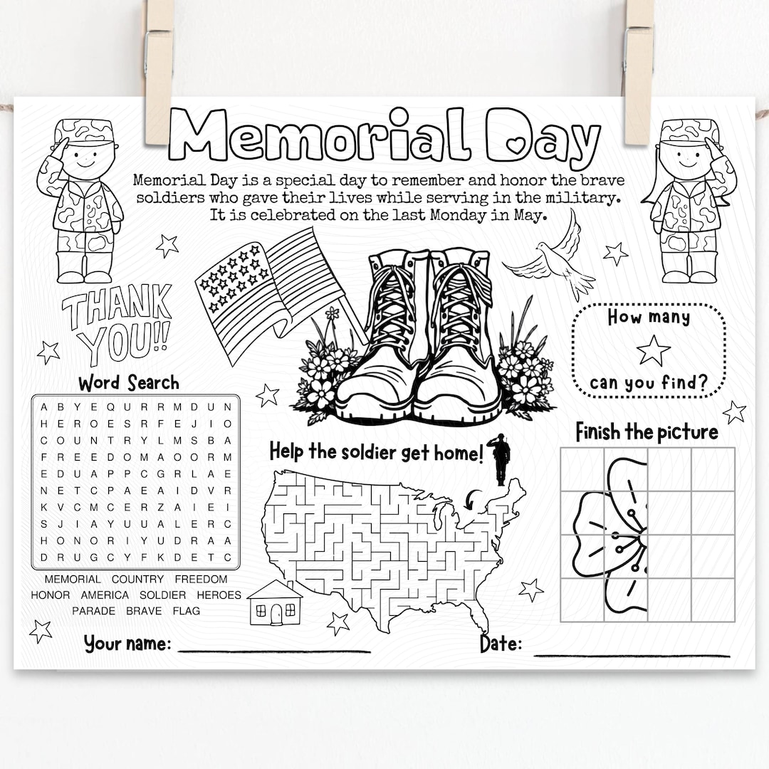 Memorial Day Activity Sheet: Homeschool Classroom Printable (instant ...