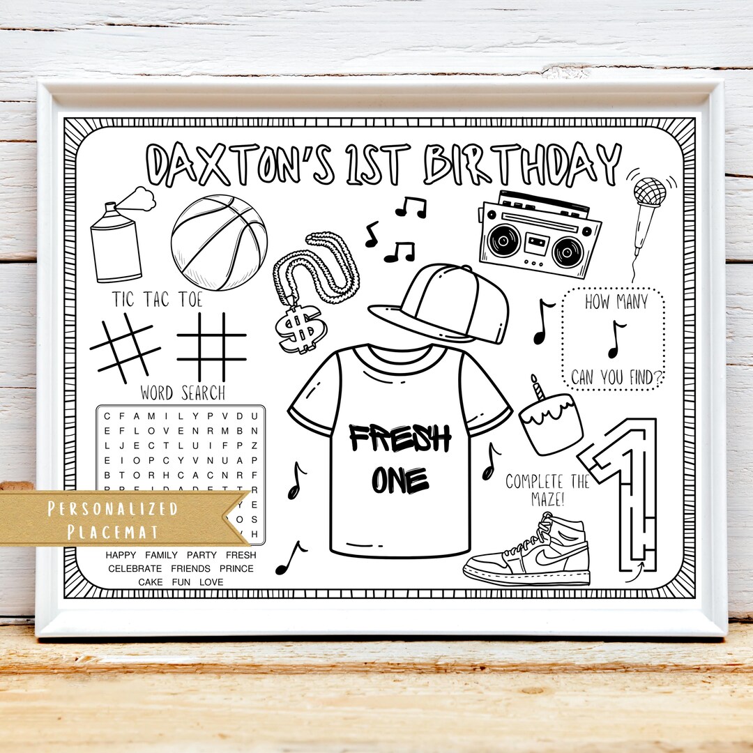 Fresh One Birthday Party Activity Sheet Fresh One Party Favor Hip Hop ...