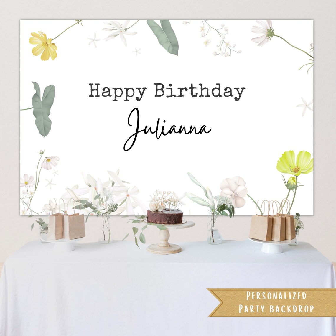 Editable Wildflower Birthday Backdrop: Canva Template (digital Download ...