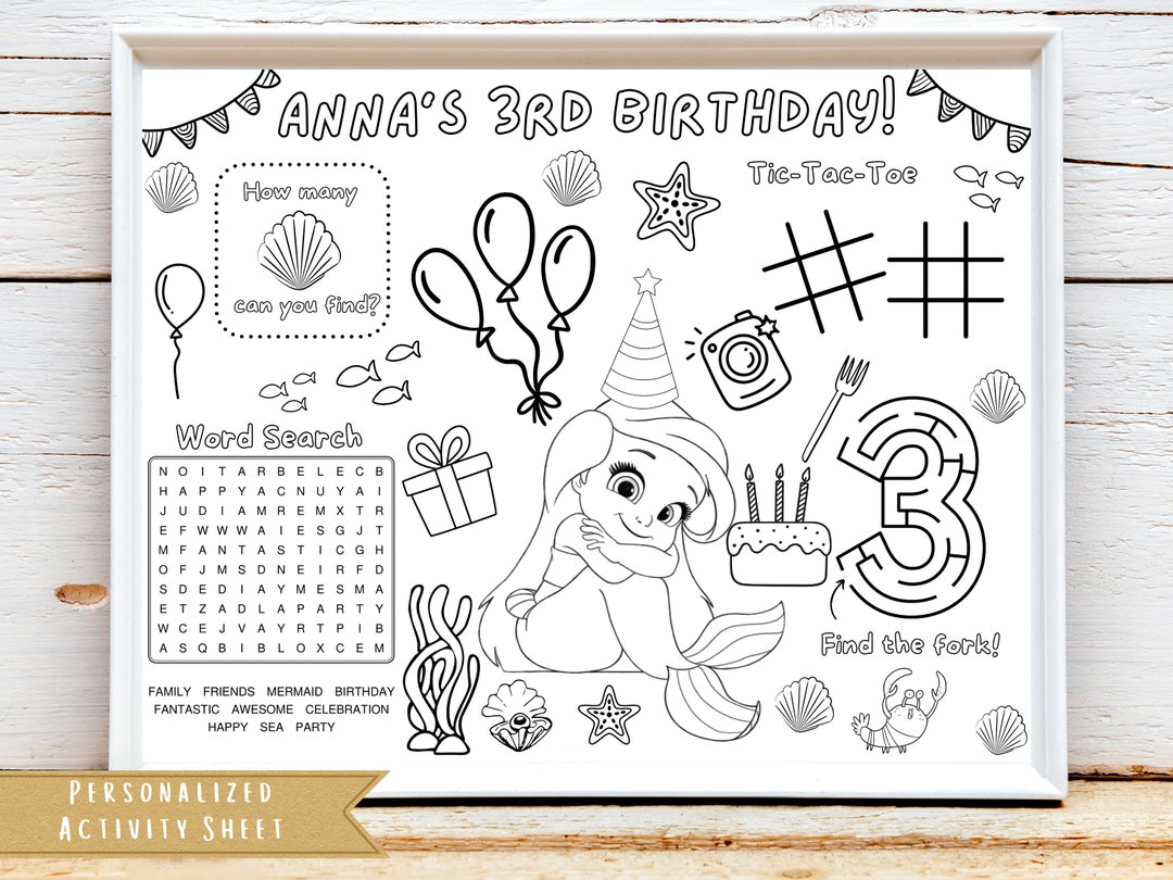 The Little Mermaid Birthday Activity Sheet Mermaid Party - Etsy