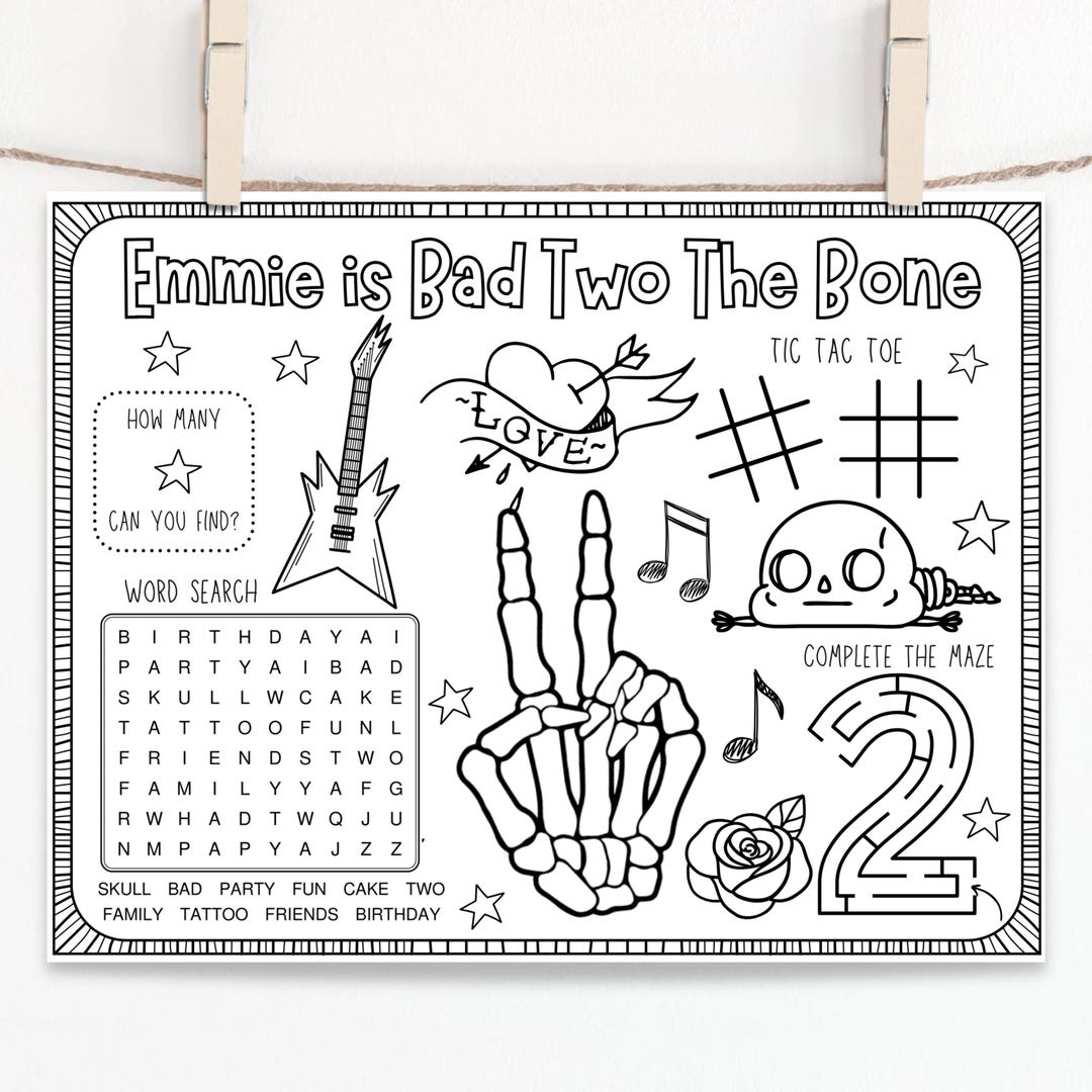 CUSTOMIZABLE Bad Two the Bone Party Activity Page | Personalized Tattoo ...
