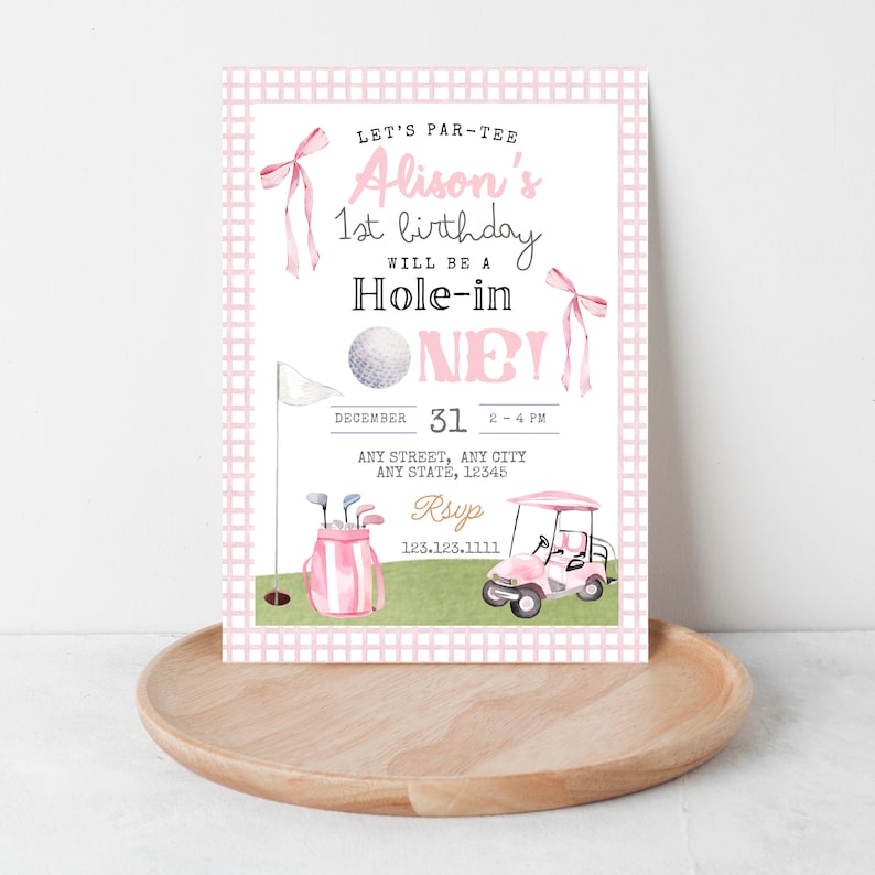 EDITABLE Girl Golf Birthday Invitation: Pink Bow Par-tee Golf Party ...