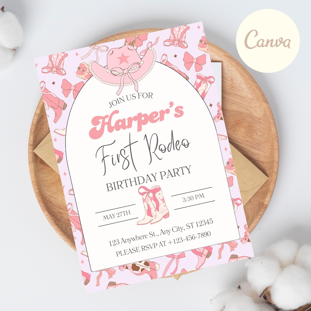 Rodeo Cowgirl Card Template | Disco Cowgirl Birthday Invitation Card ...