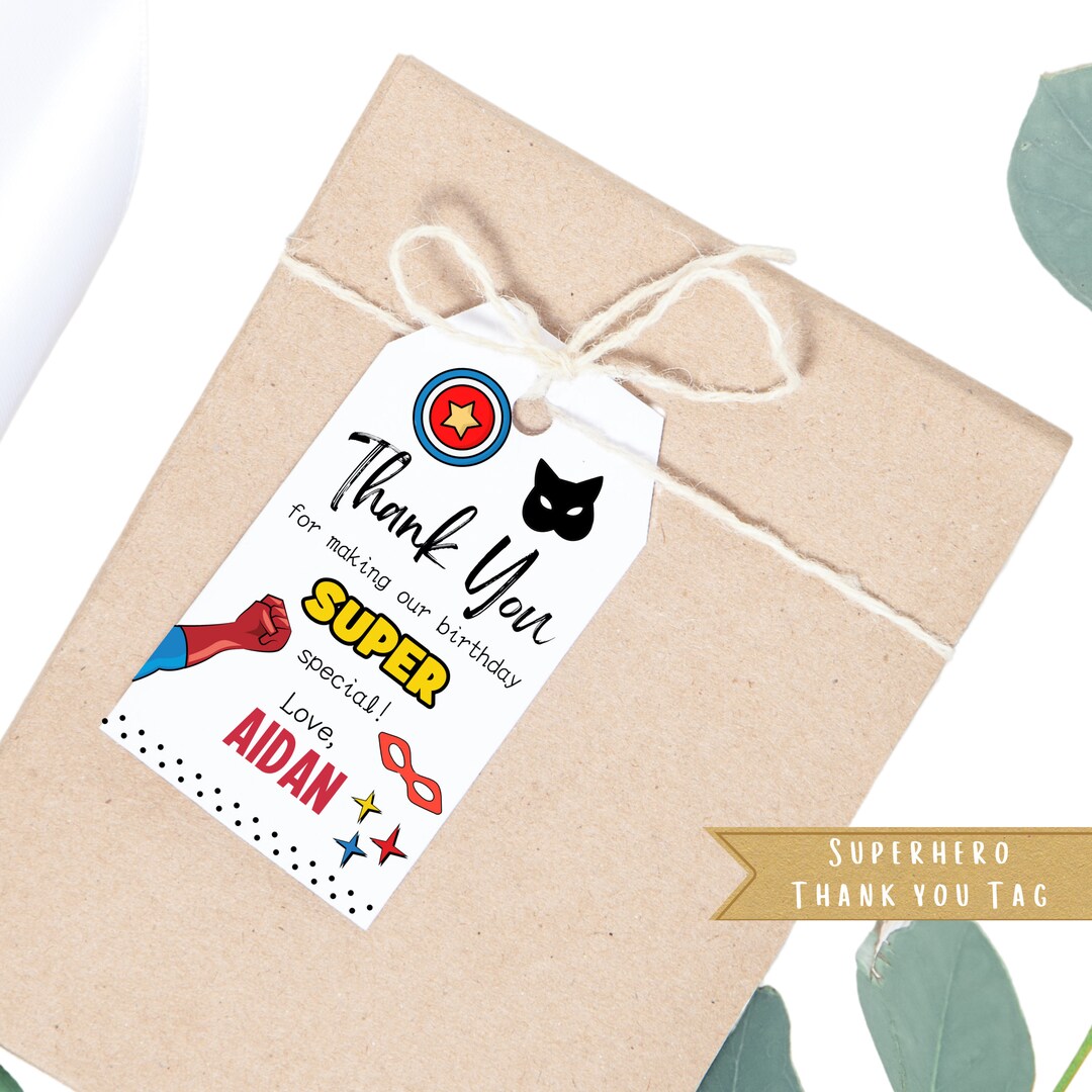 Personalized Superhero Thank You Tag Superhero Gift Tag Superheroes ...
