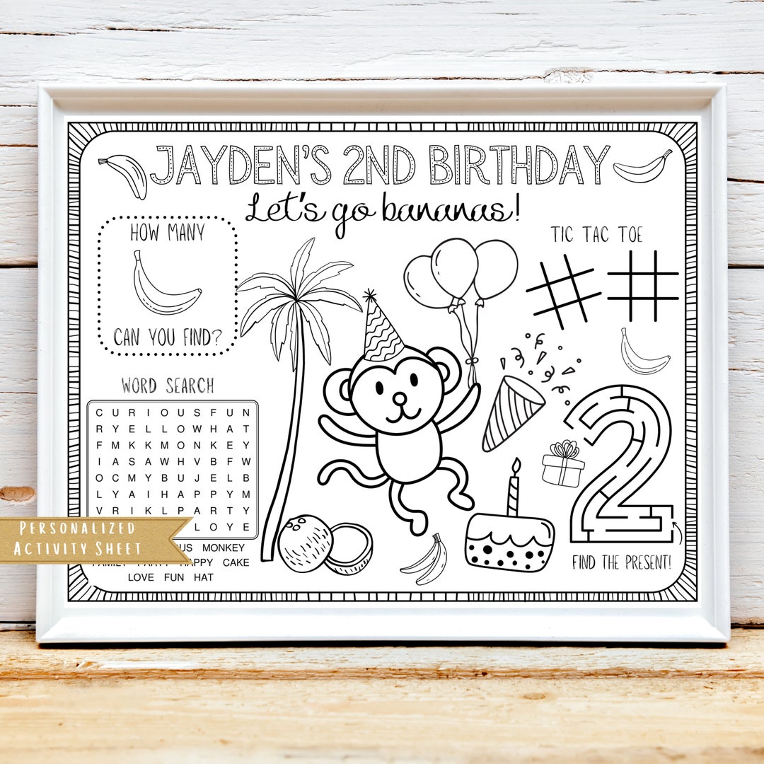 Monkey Banana Birthday Party Activity Sheet | Curious Monkey Party ...