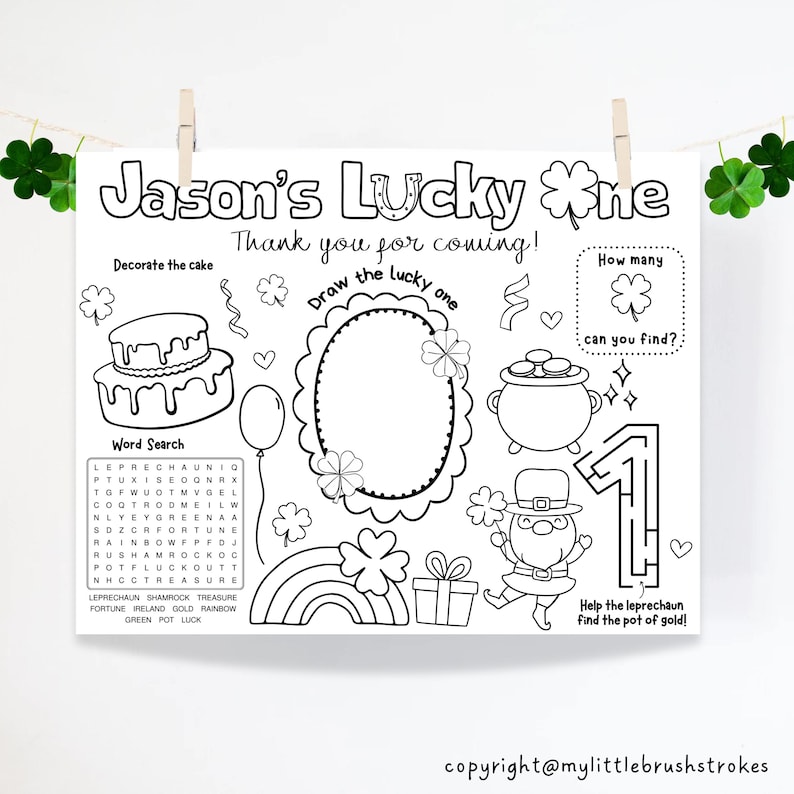 St. Patrick's Lucky One Activity Sheet: Personalized Party Favor ...