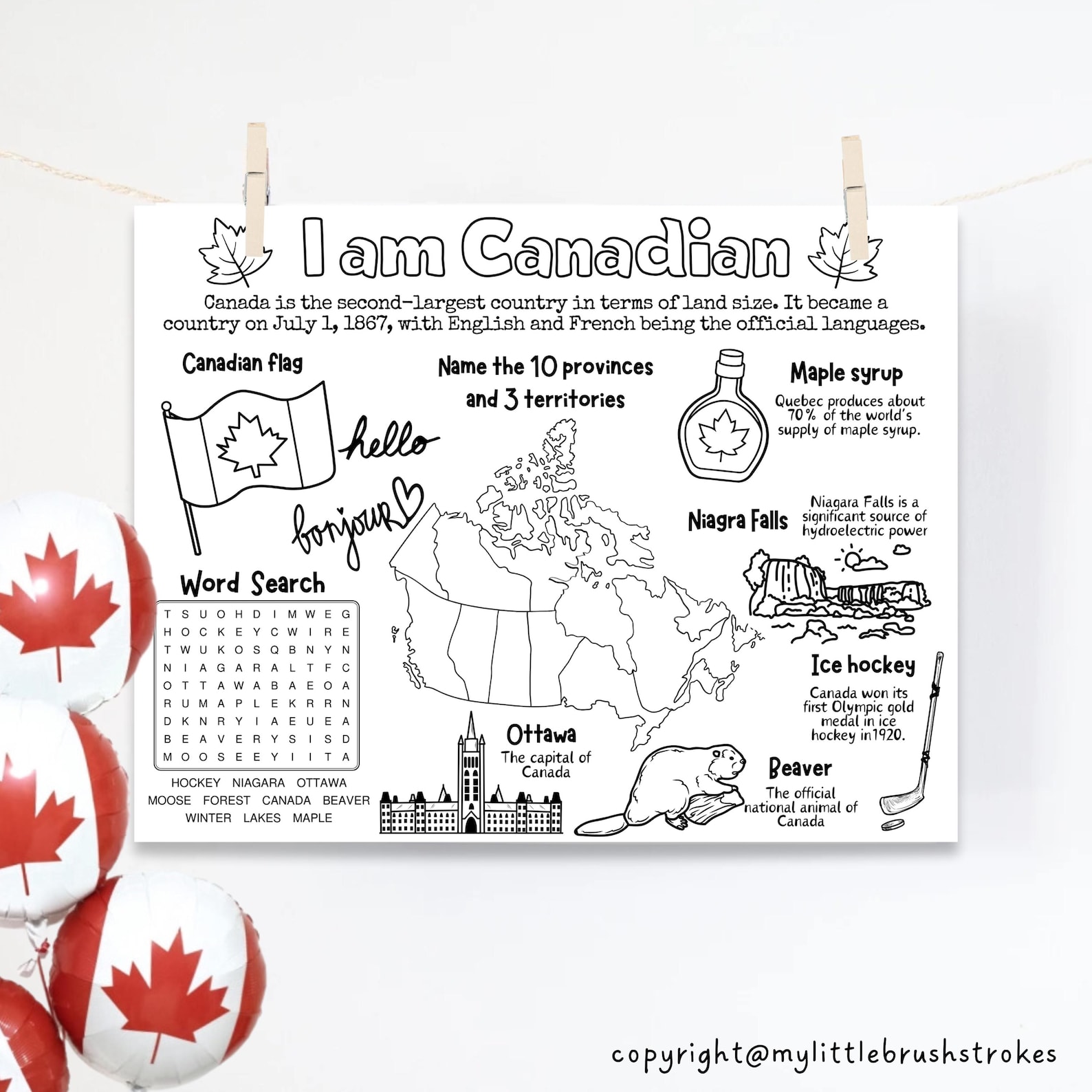 Canada Activity Sheet: Coloring, Word Search, Map (instant Download) - Etsy