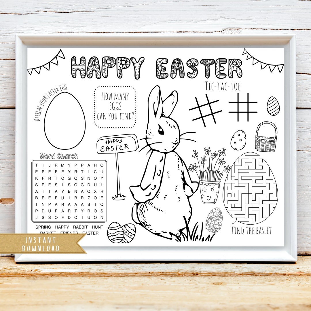 Easter Kids Activity Sheet | Easter Fun Game Coloring | Rabbit Easter ...